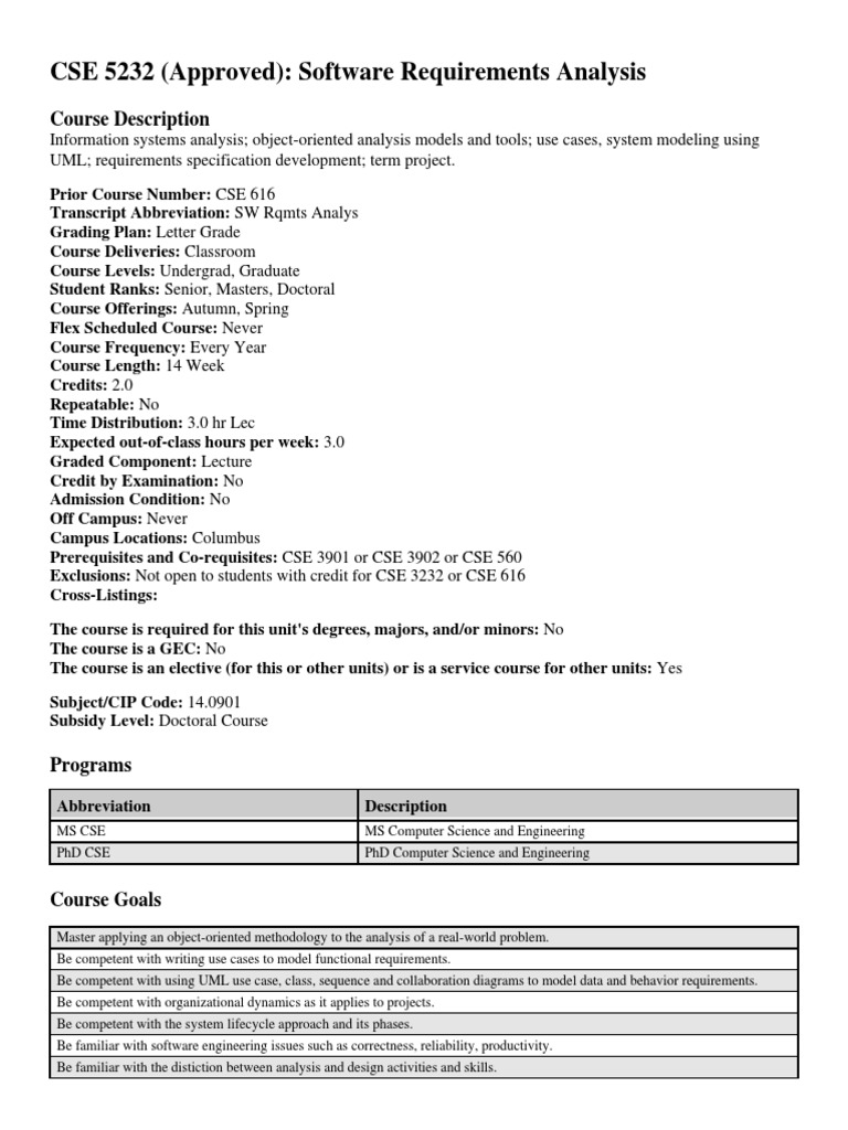 CSE 5232 (Approved) : Software Requirements Analysis: Course ...