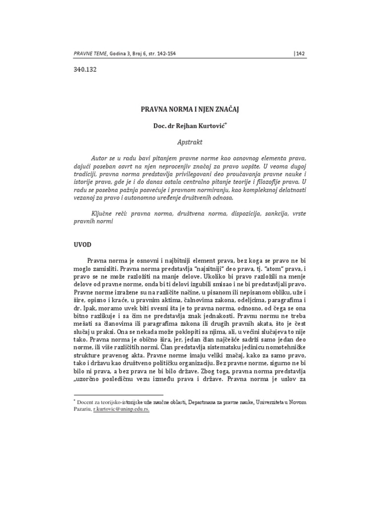 Pravna Norma I Njen Značaj PDF | PDF