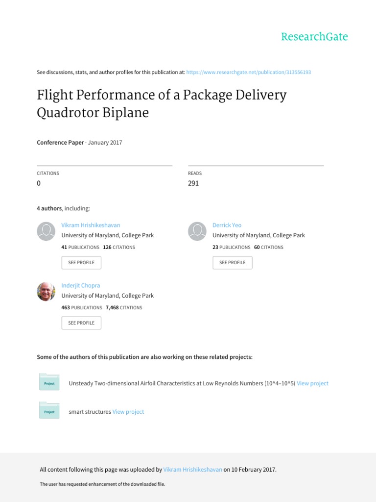 Flight Performance of A Package Delivery Quad Rotor Biplane | PDF ...