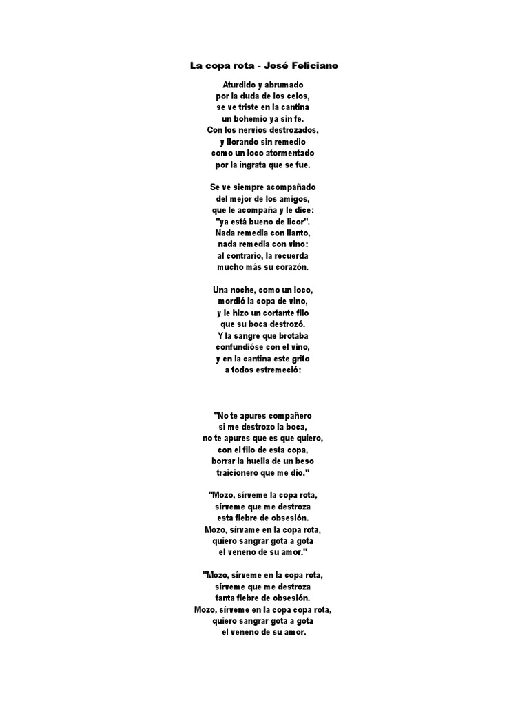 La Copa Rota - Jose Feliciano Letra | PDF