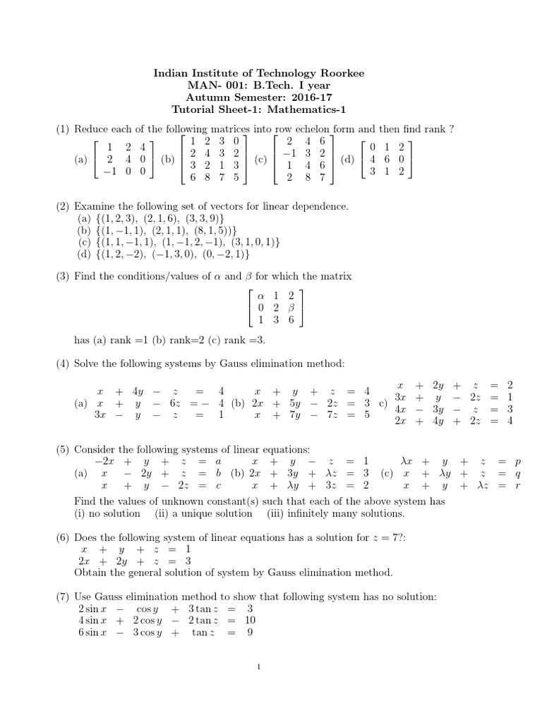 Tutorial 1 With Solutions Pdf Linear Algebra Mathematical Analysis