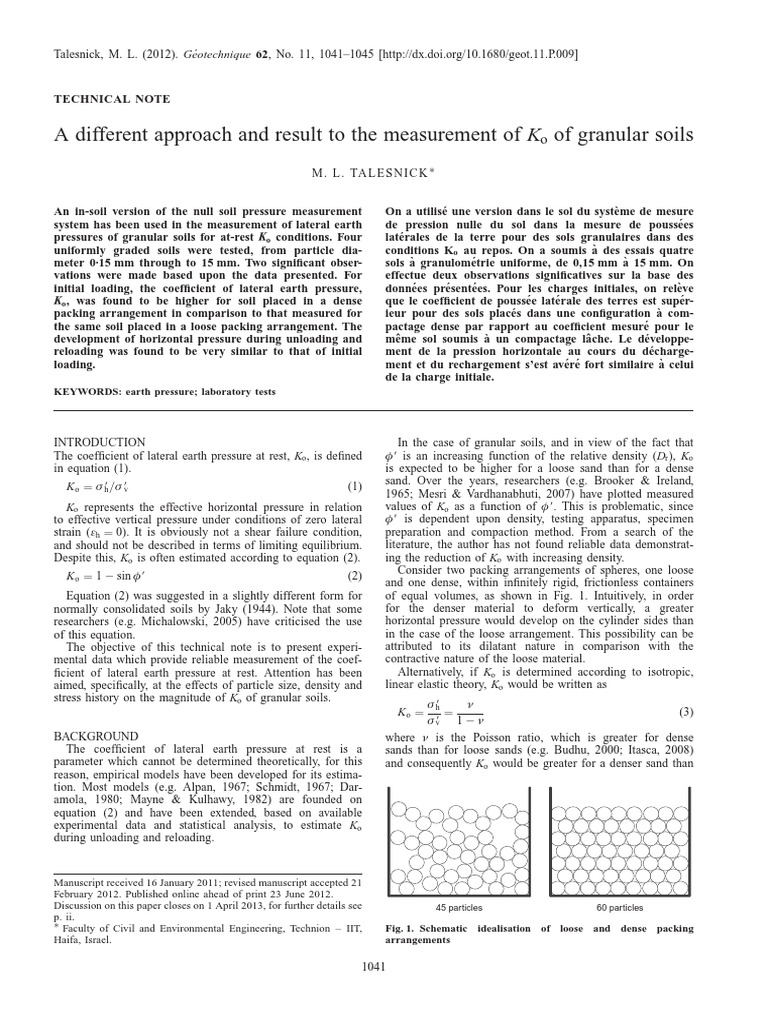 Measuring the Ko Coefficient of Granular Soils | PDF | Density | Hysteresis