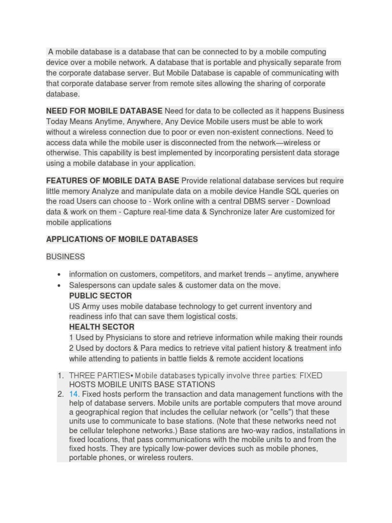 A Mobile Database Is A Database That Can Be Connected To by A Mobile ...