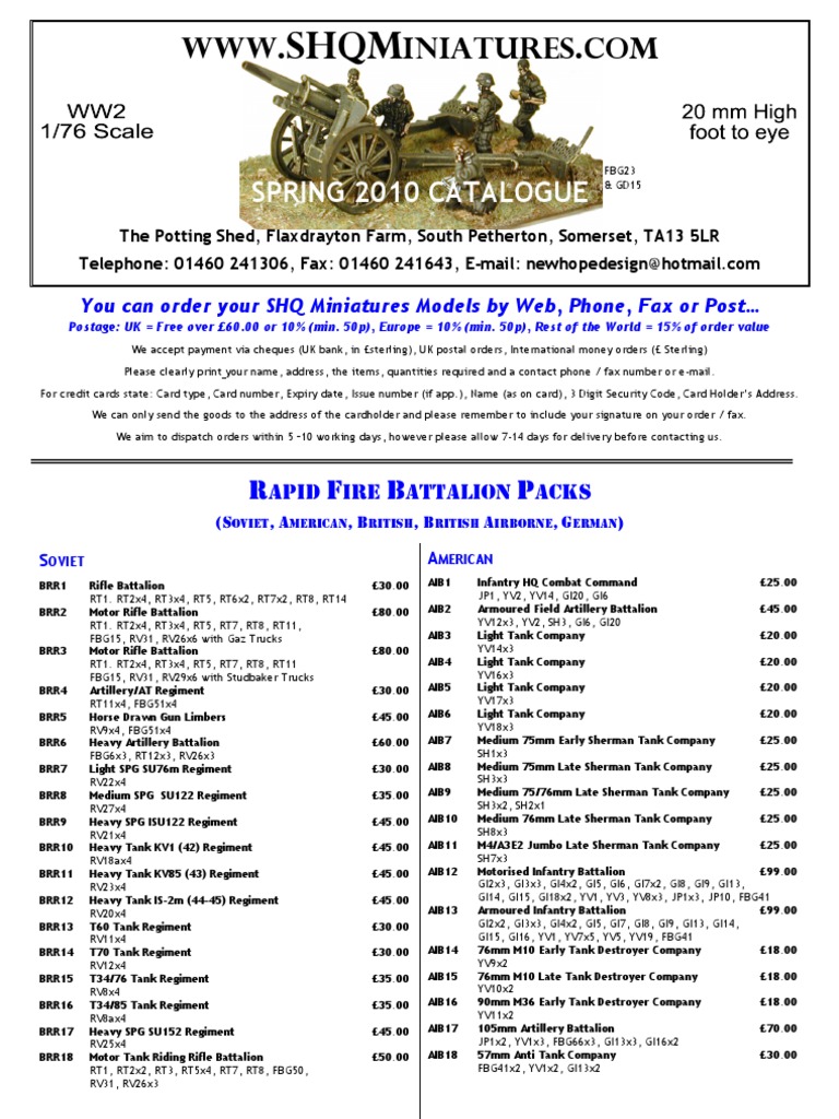 SHQ Miniatures 2010 Spring Catalogue Rapid Fire Battalion Packs | PDF ...
