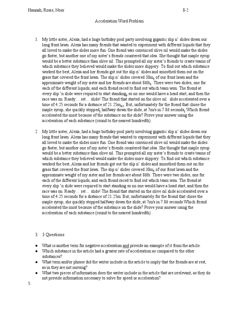 Acceleration Word Problem Pdf Nature