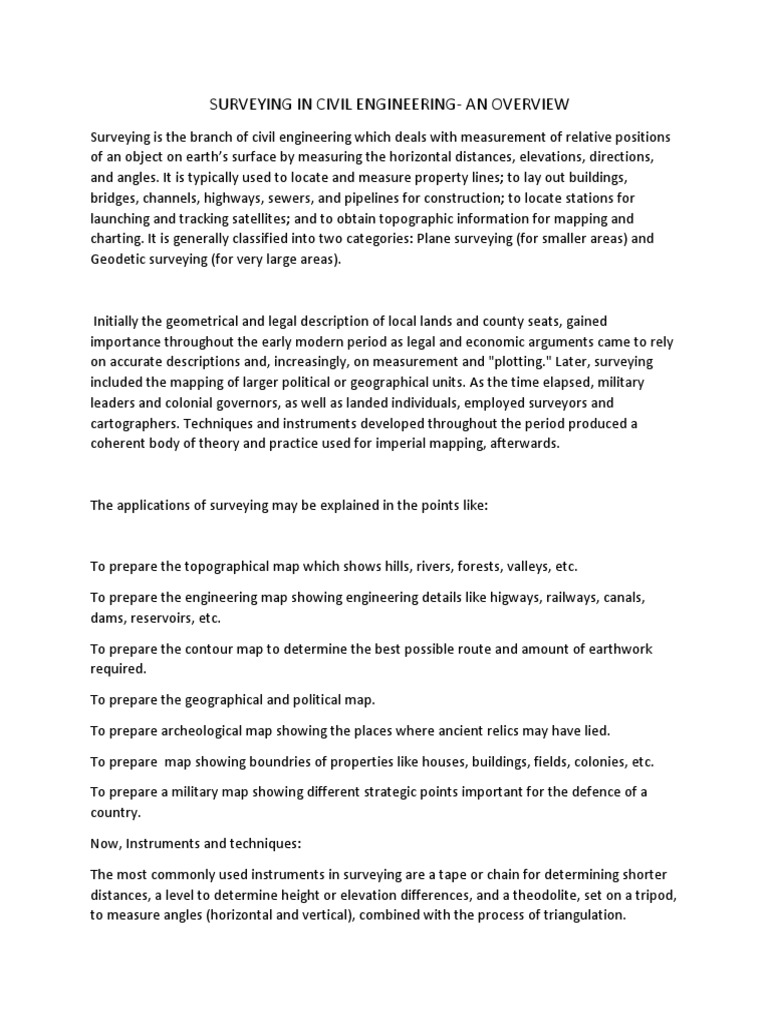 Civil Engineering Surveying Basics | PDF | Surveying | Cartography