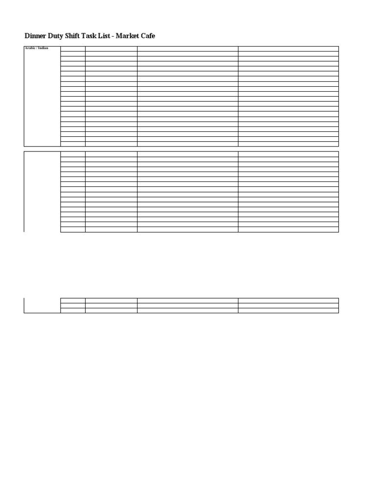 Duty Task List - Dinner | PDF