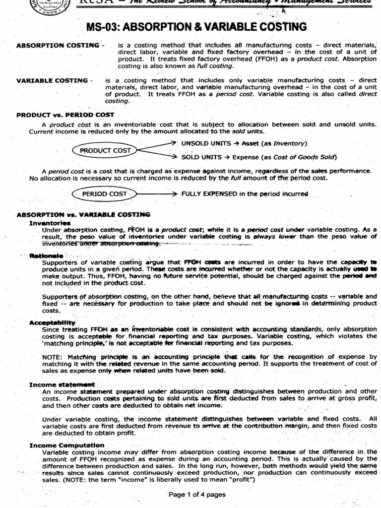 Absorption and Variable Costing | PDF | Inventory | Revenue