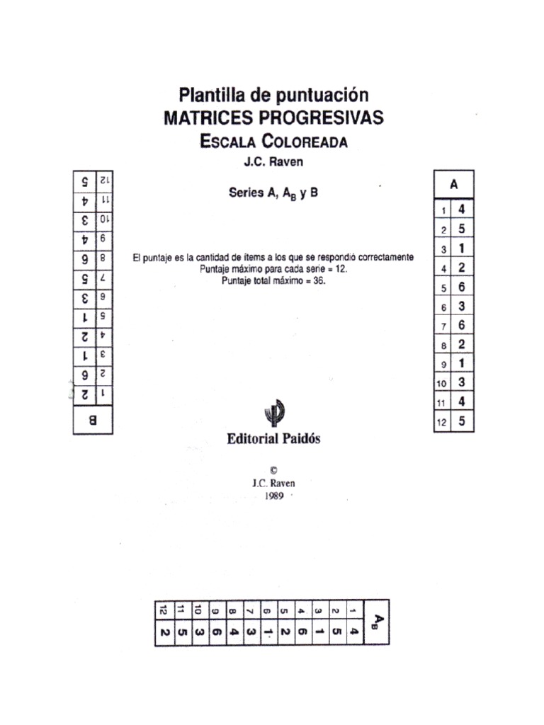 Plantilla Calificacion Raven Coloreada | PDF