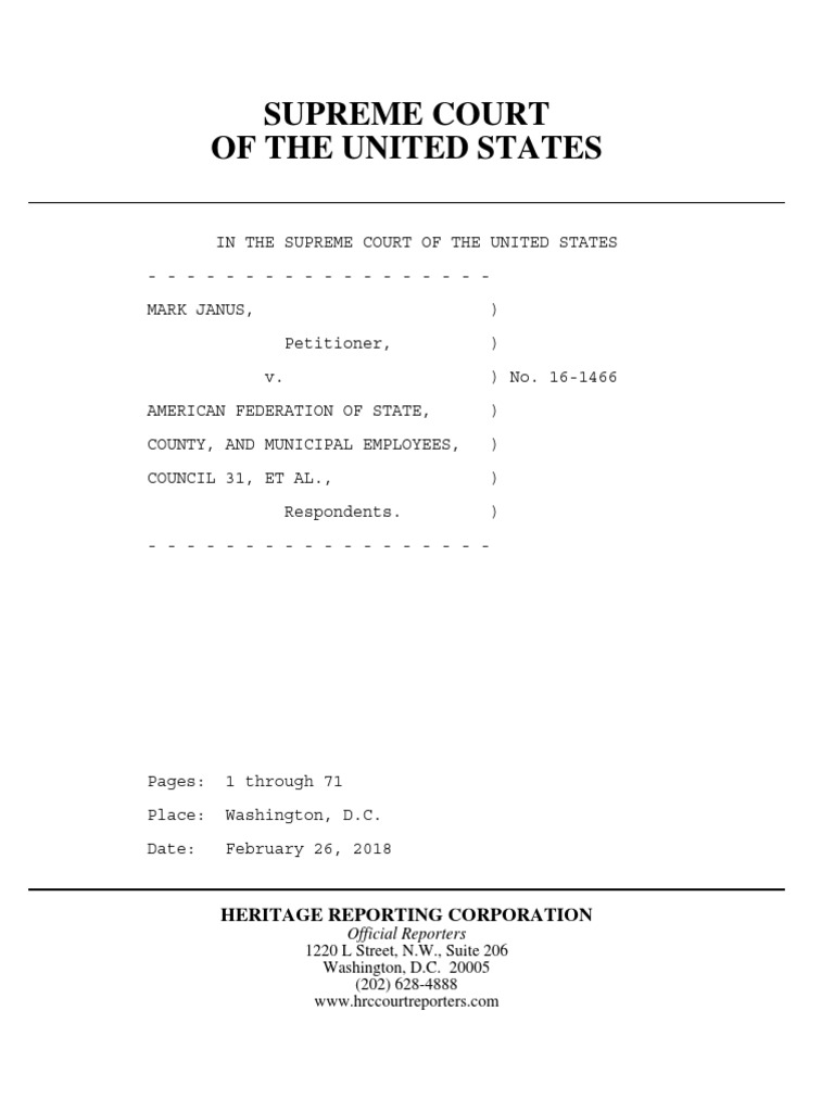 Supreme Court of The United States - Janus v. AFSCME Oral Arguments ...