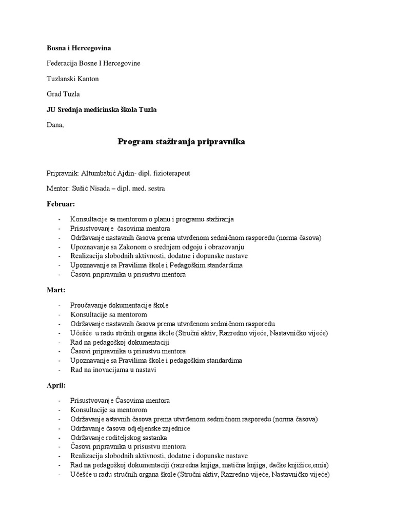 Program Staziranja Pripravnika | PDF