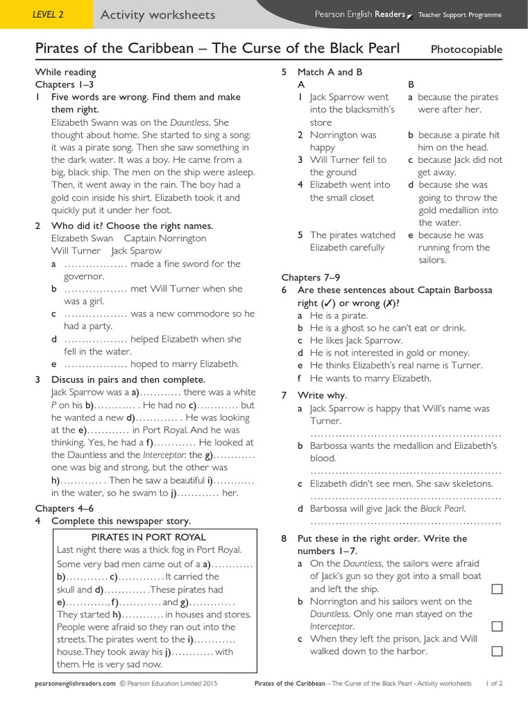 Worksheet Pirates of The Caribbean Curse of The | PDF | Young Adult