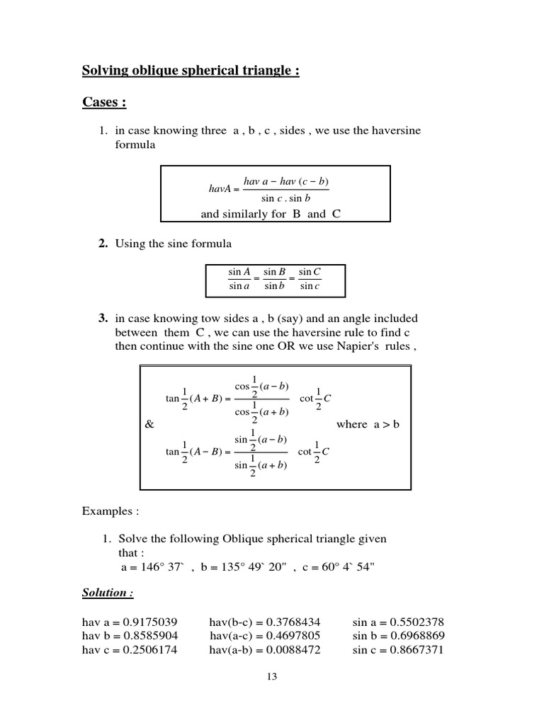 Oblique Spherical | PDF | Sine | Trigonometric Functions