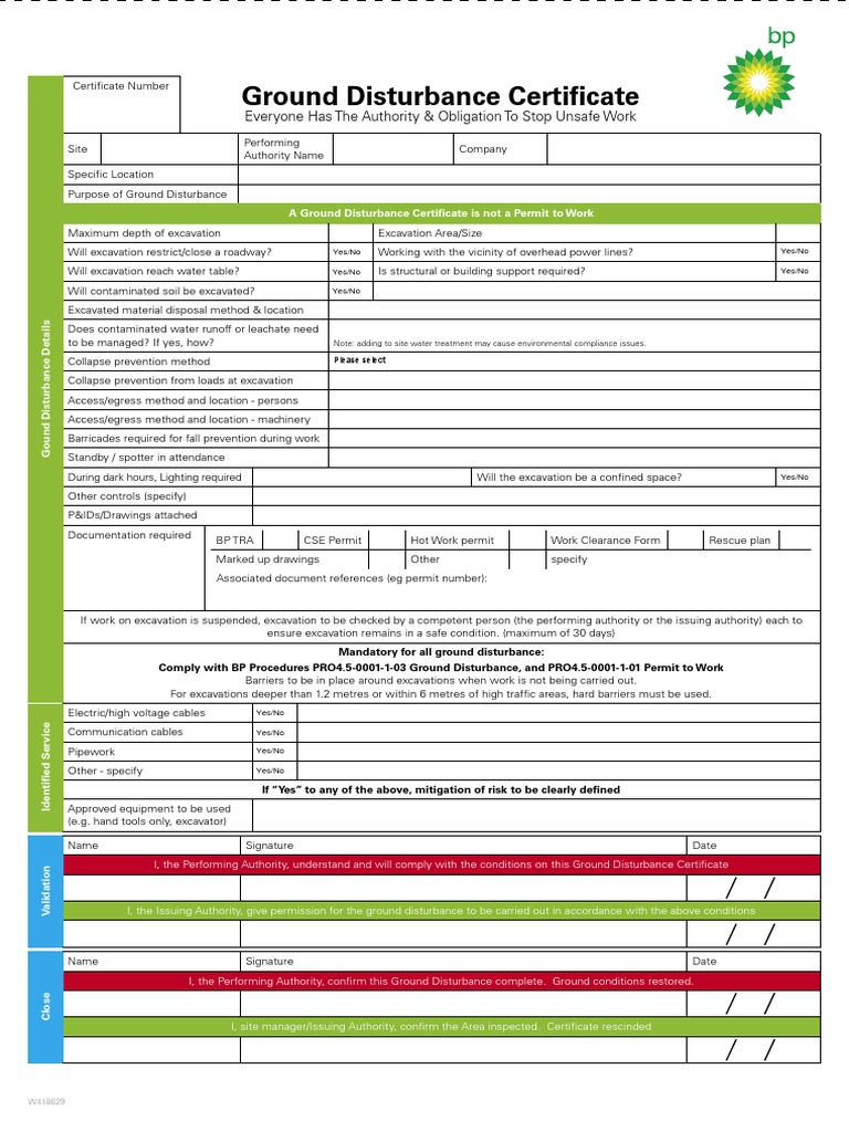 Ground Disturbance Certificate Guidelines | PDF | Excavation ...