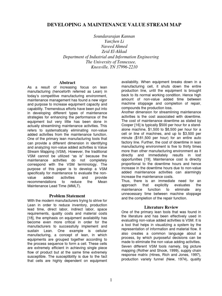 Maintenance Value Stream Mapping Development | PDF | Lean Manufacturing ...