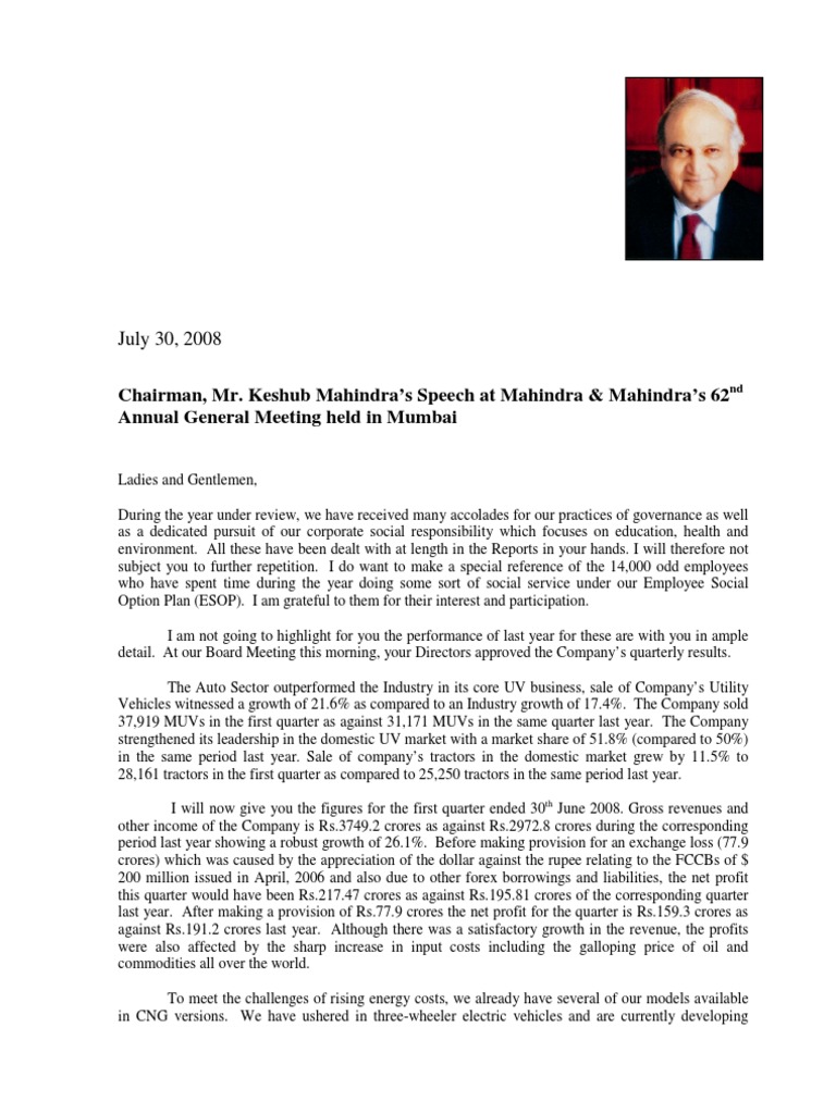 Chairmans AGM Speech | PDF | Technology & Engineering
