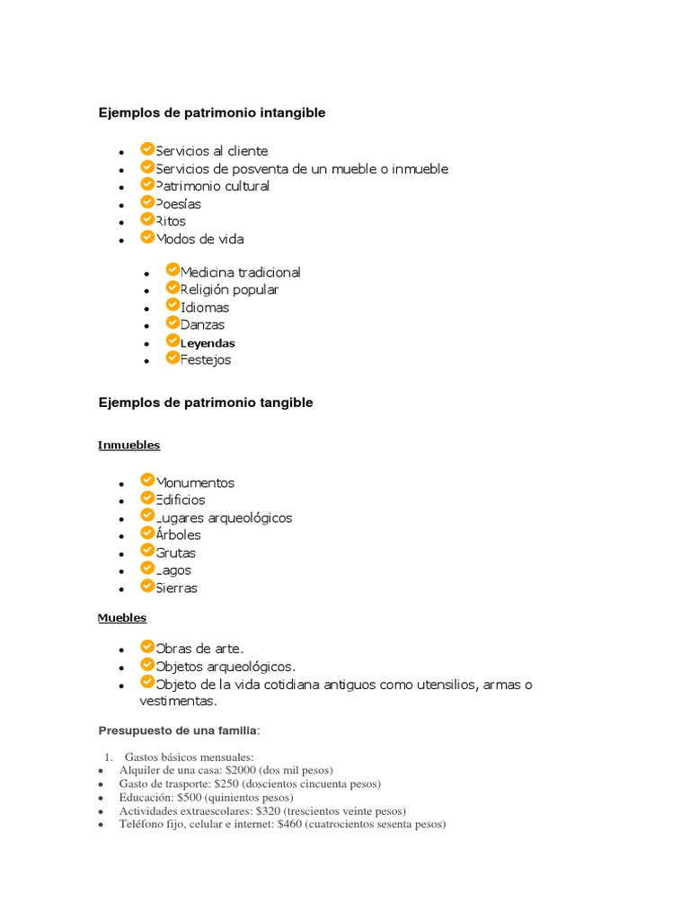 Ejemplos de Patrimonio Intangible | PDF