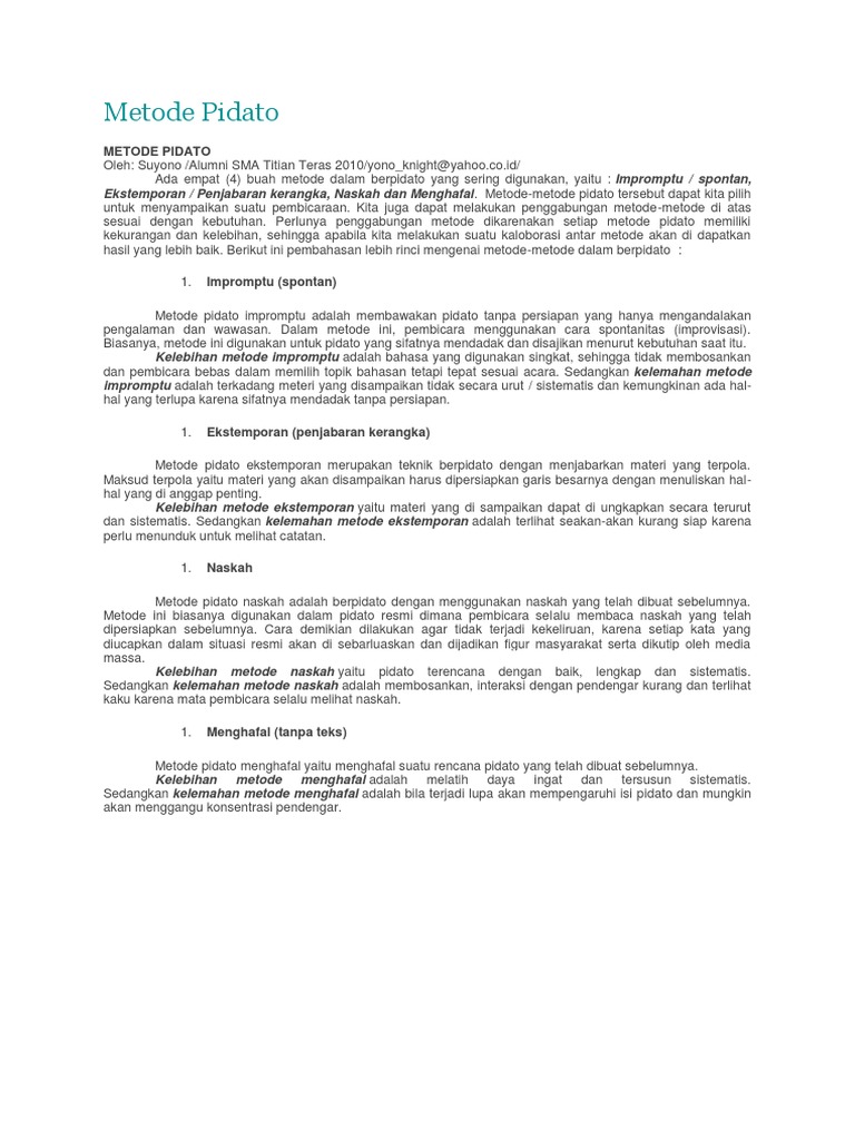 Metode Berpidato: Impromptu dan Ekstemporan | PDF | Seni & Disiplin ...