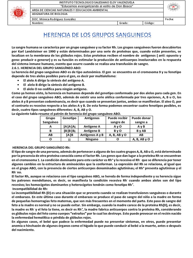 Herencia Grupos Sanguineos y RH | PDF | Tipo de sangre | Genética