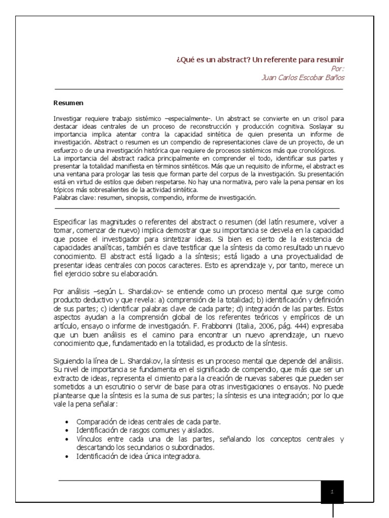 Resumen: ¿Qué es un abstract? Un referente para resumir | Sumario ...