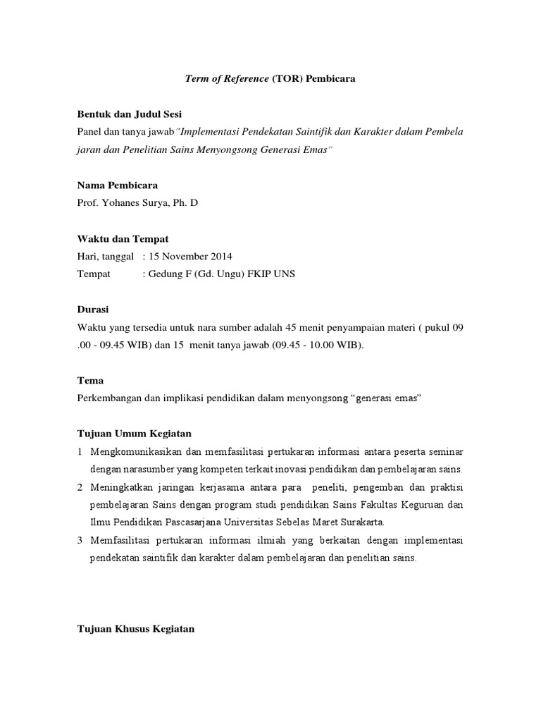 Contoh Term of Reference | PDF