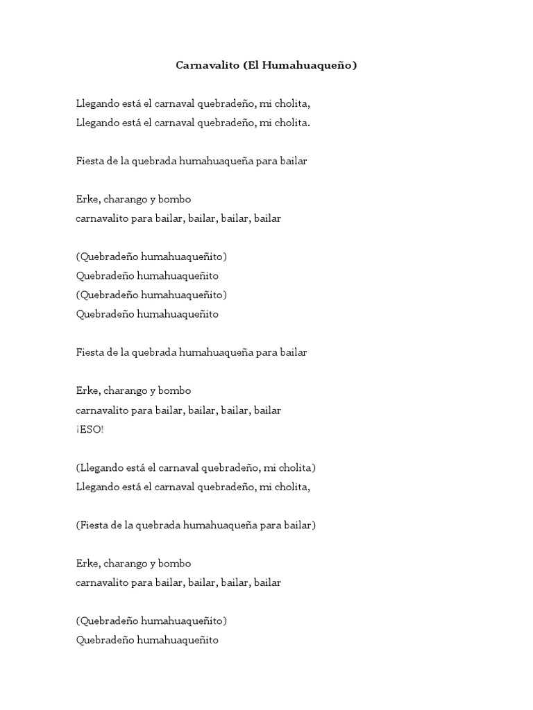 Letra del Carnavalito Quebradeño | PDF | Arte