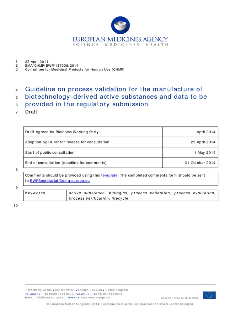 Guideline On Process Validation For The Manufacture Biotec - EMA | PDF ...