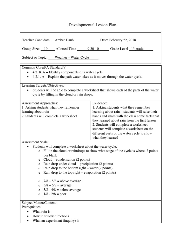 1st Grade Water Cycle Lesson Plan | PDF | Water Vapor | Ice
