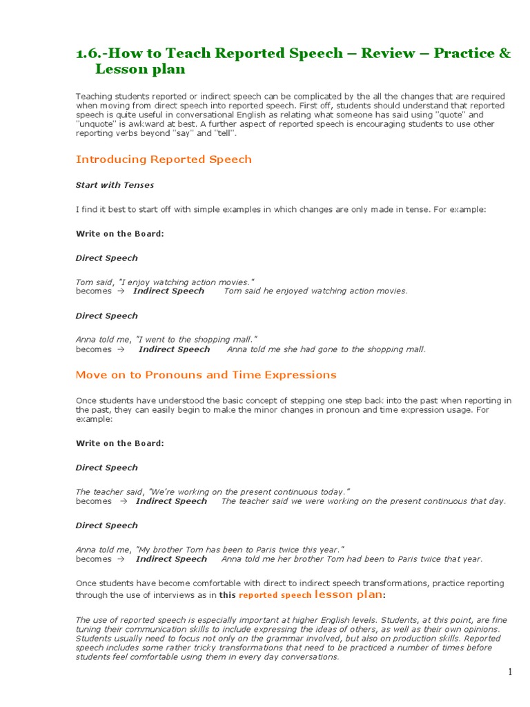 Reported Speech Teaching Guide | PDF | Grammatical Tense | Verb