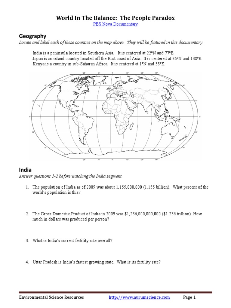 PBS World in The Balance The People Paradox Worksheet | PDF | Japan ...
