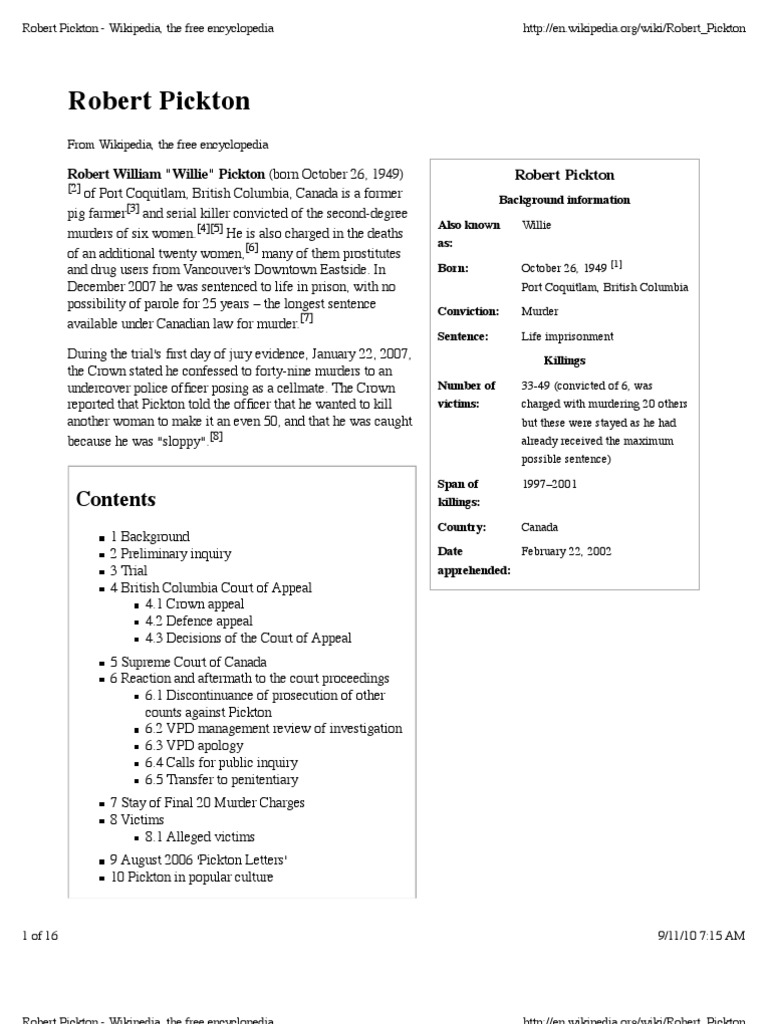 Robert Pickton - Wikipedia, The Free Encyclopedia | PDF | Social Institutions | Social Science