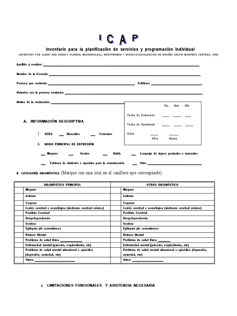 Pauta de evaluación ICAP | Discapacidad intelectual | Epilepsia ...