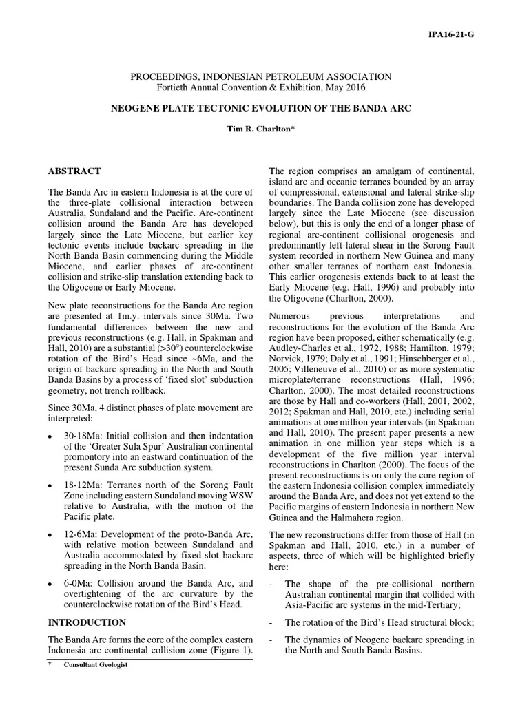 Neogene Plate Tectonic Evolution of the Banda Arc | PDF | Plate ...