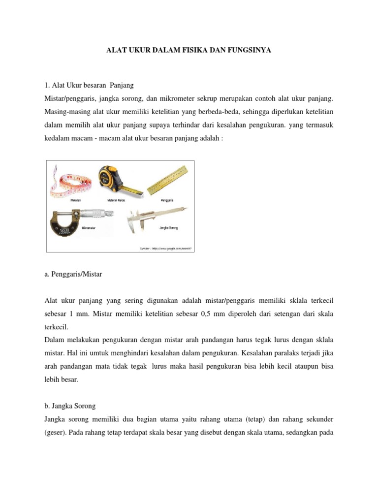 Alat Ukur Dalam Fisika Dan Fungsinya | PDF