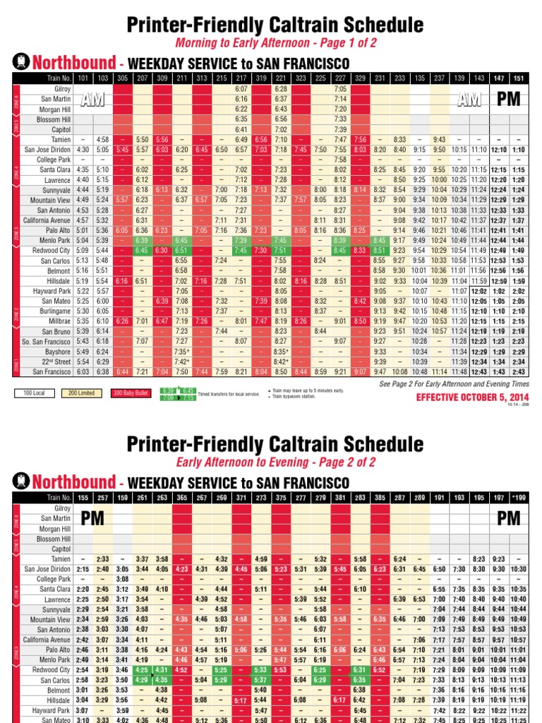 Caltrain Weekday Schedule to SF | PDF | Caltrain | California