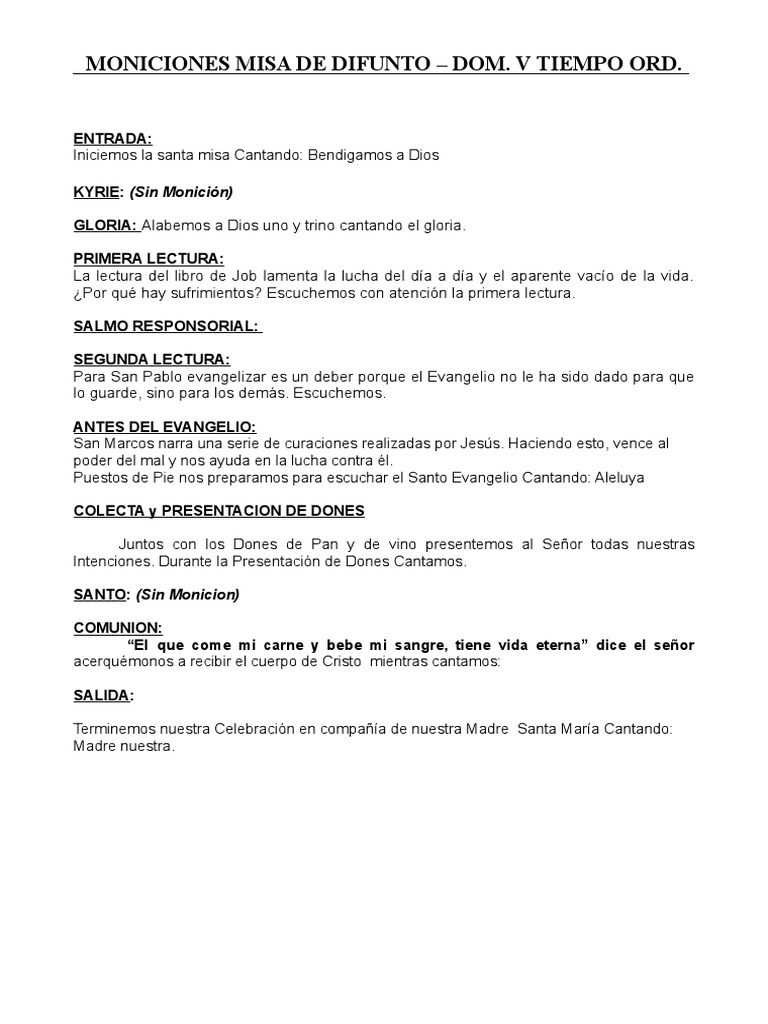 Monición Misa de Difunto Papa-2018 | Misa (liturgia) | Cristo (título)