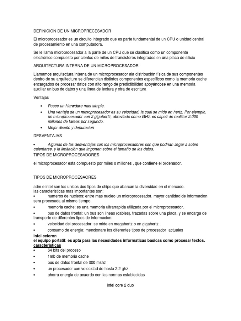 Definicion de Un Microprecesador | PDF | Microprocesador | Circuito integrado