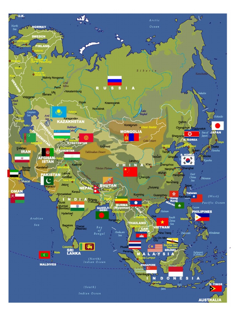 Asia's Map With Countries Flag | PDF