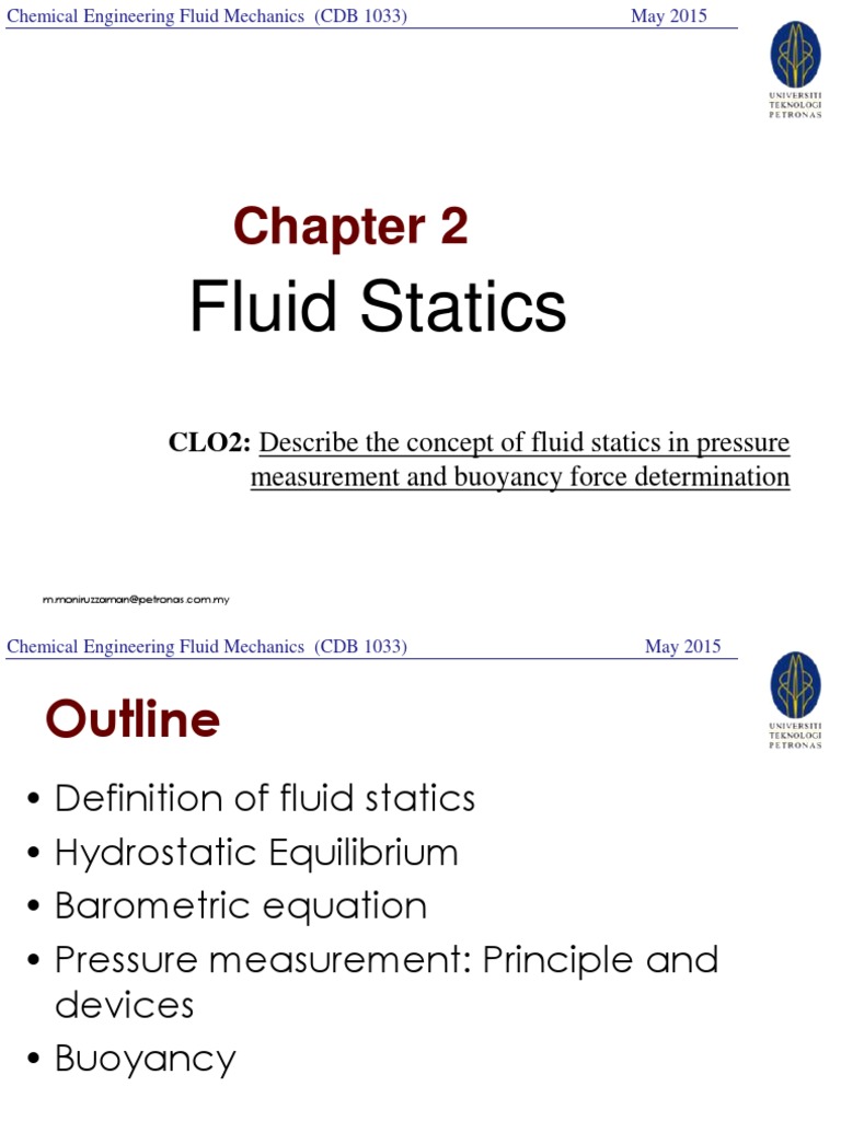 Week2 Chapter 2 Fluid Statics | PDF | Buoyancy | Pressure Measurement