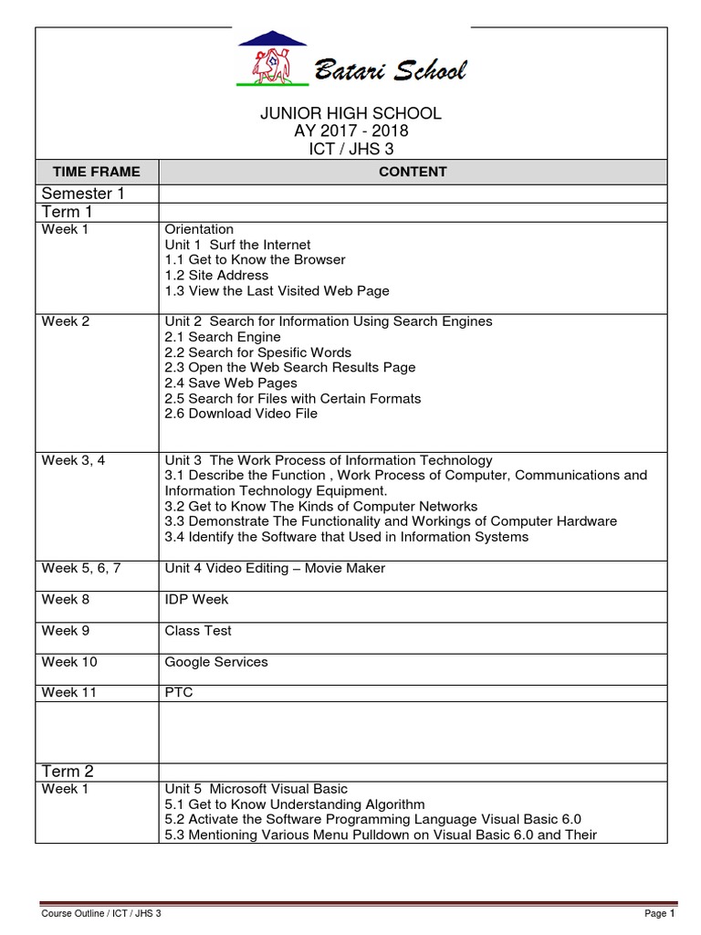 Course Outline - ICT JHS 3 | PDF | Adobe Flash | World Wide Web
