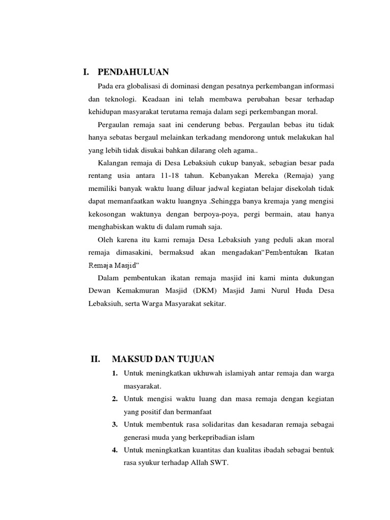 Proposal Pendirian Remaja Masjid | PDF