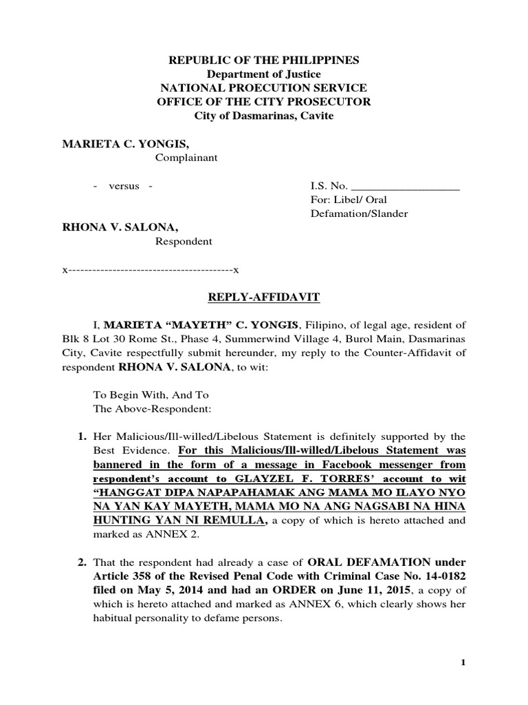 Reply Affidavit Mayeth | PDF | Defamation | Criminal Justice