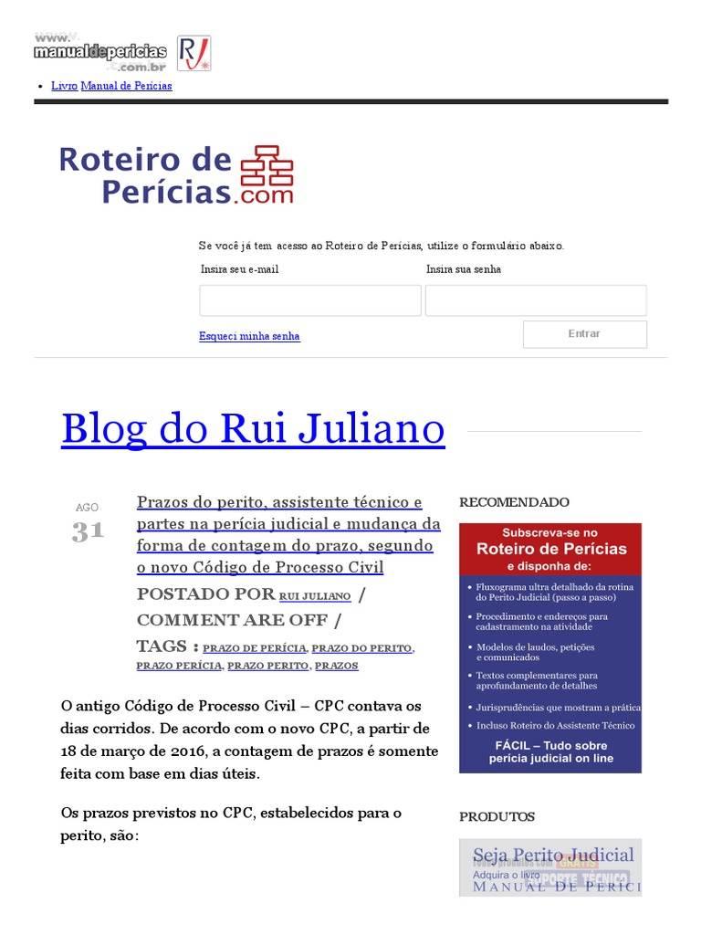 Roteiro de Perícias » Prazos Do Perito, Assistente Técnico e Partes Na ... Roteiro de Perícias » Prazos Do Perito, Assistente Técnico e Partes Na ...