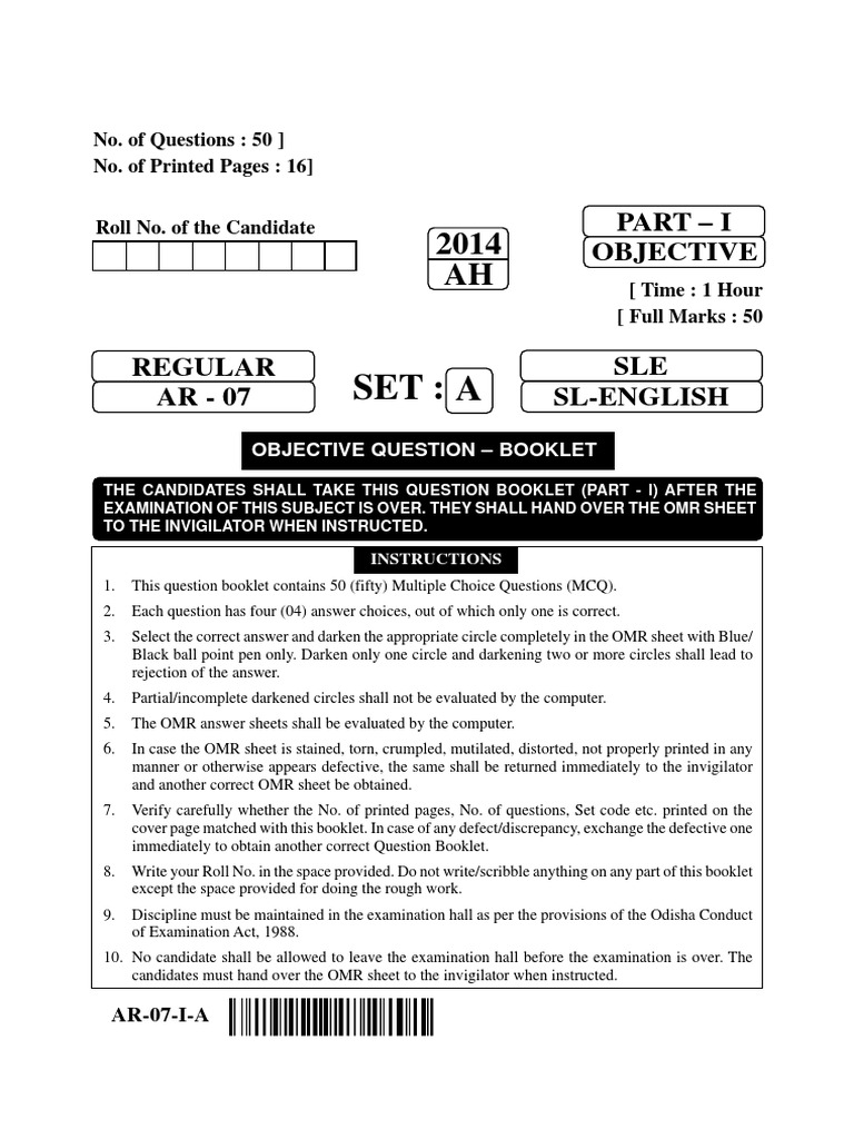 English Objective Question Paper Summary | PDF | Verb | Question