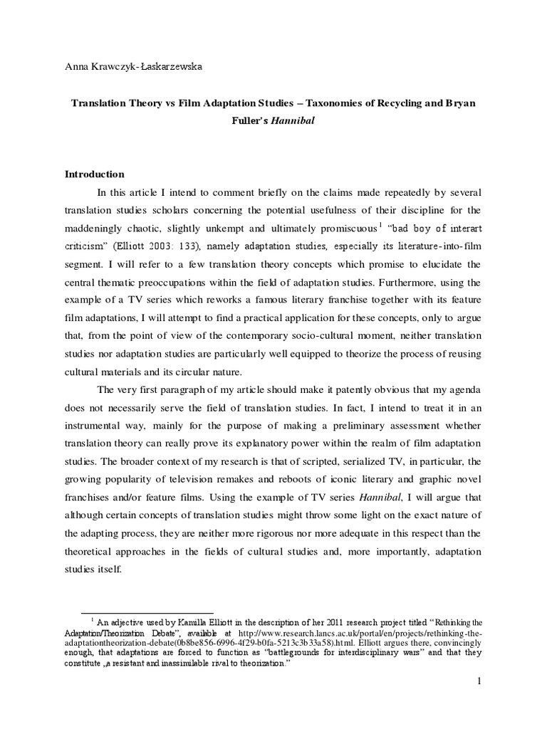 Translation Theory in Film Adaptation | PDF | Translations | Intertextuality