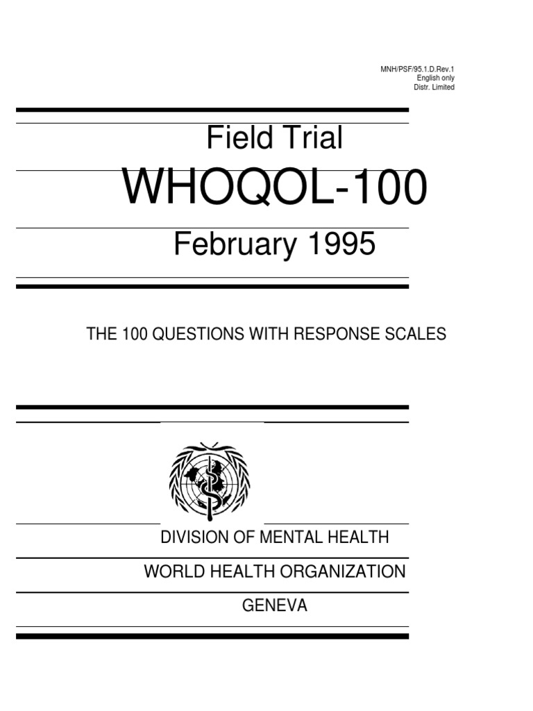 WHOQOL 100 Ingles | PDF | Quality Of Life | Question
