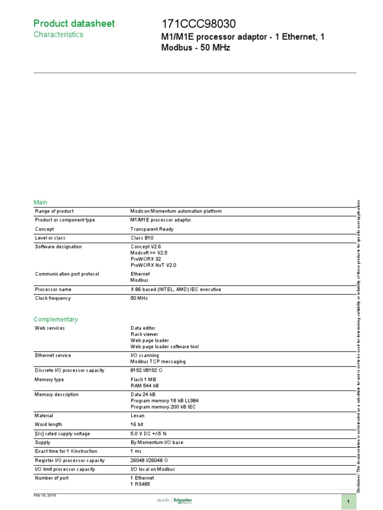 Modicon Momentum 171CCC98030 | PDF | Central Processing Unit | Random ...