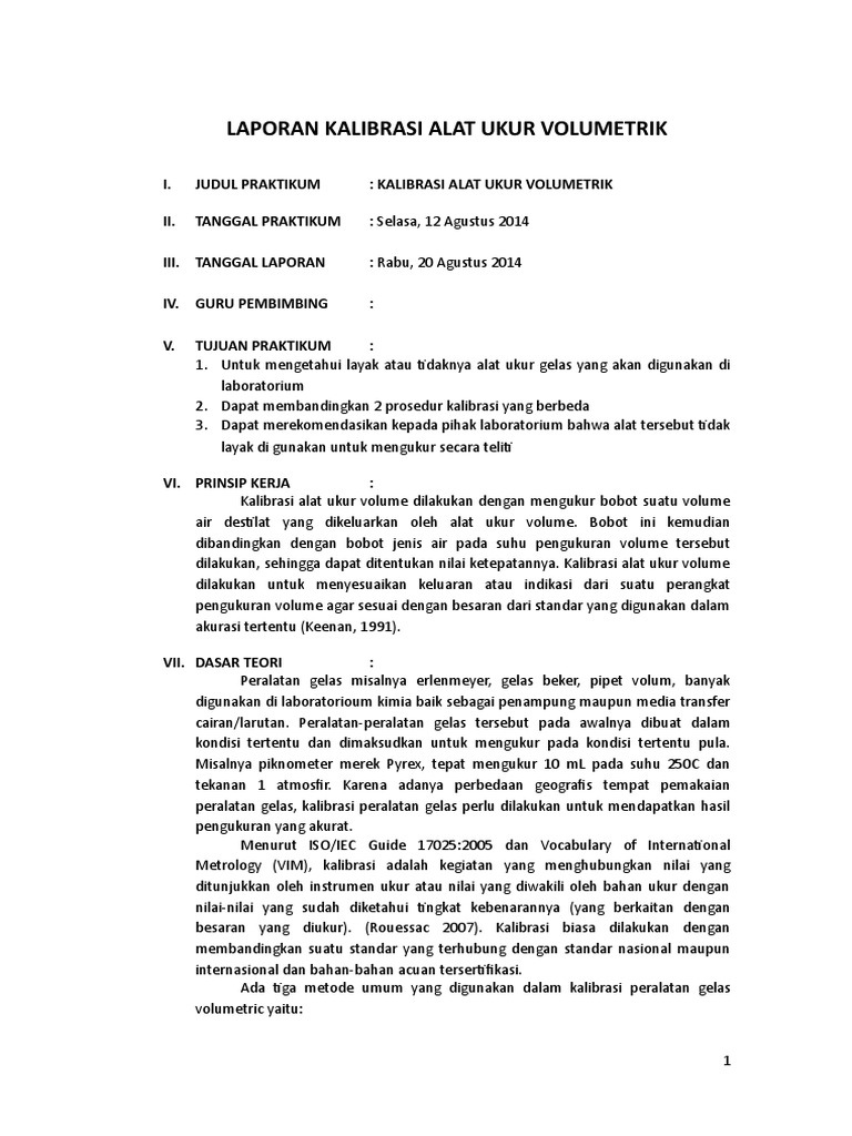 Laporan Kalibrasi Alat Ukur Volumetrik Beneran | PDF
