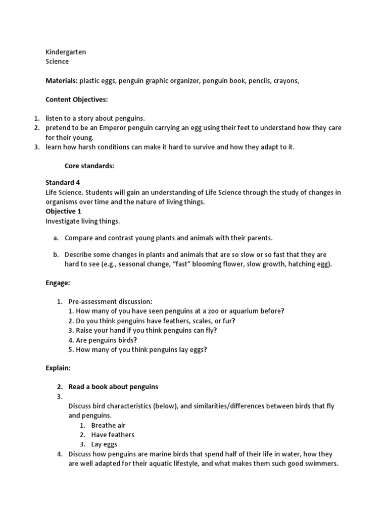 Penguins Lesson Plan | PDF | Penguin | Birds