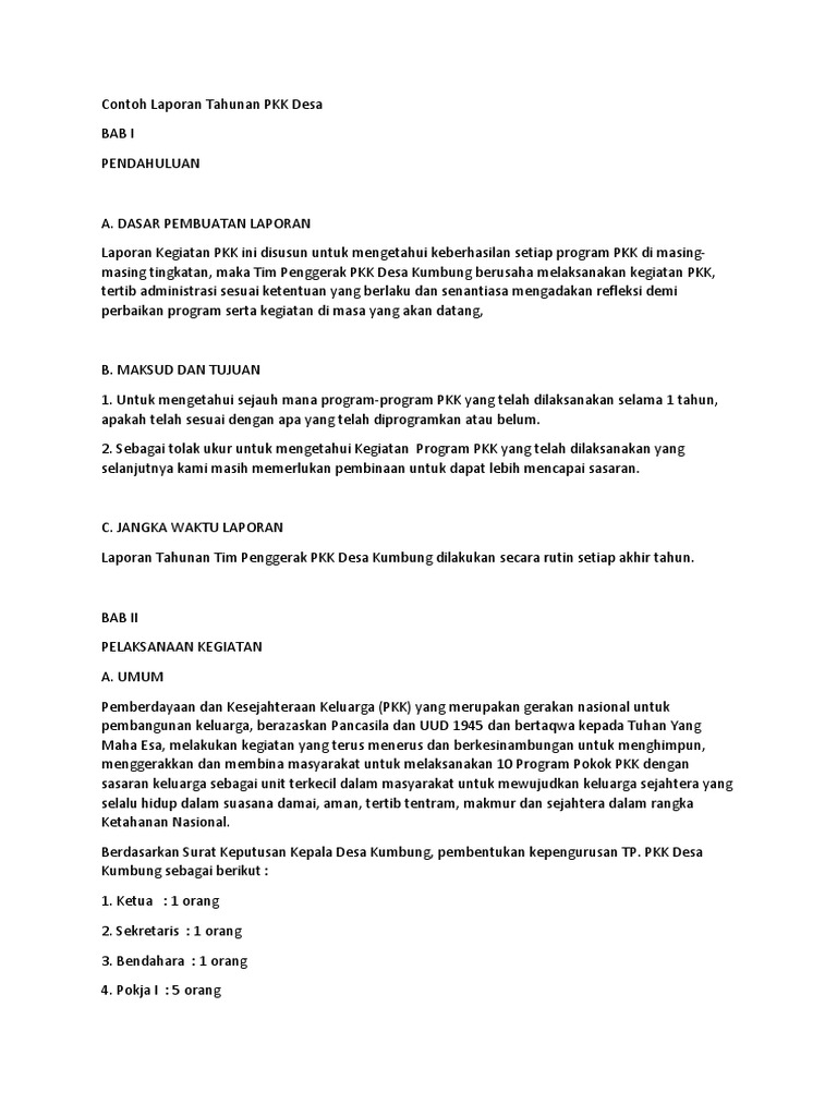 Contoh Laporan Tahunan PKK Desa | PDF
